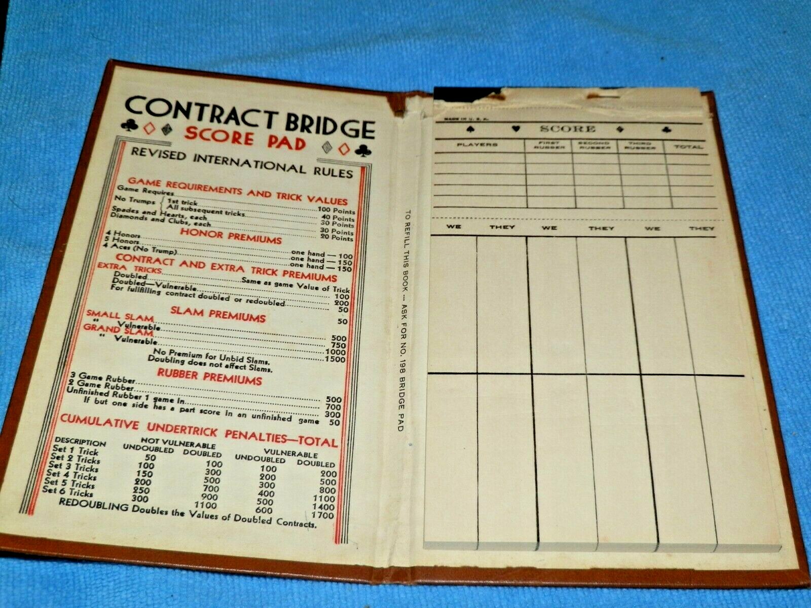 BRIDGE Contract Score Pads in Leatherette Book-Nice Shape! | eBay