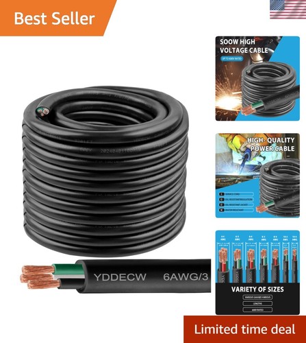 Rugged 100ft 6 AWG SOOW Electric Wire - 3 Conductor for Portable Power ...