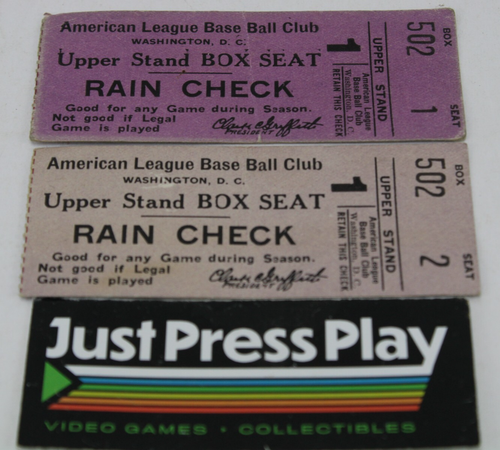 Lot of 2 Genuine 1920's MLB Washington Senators Rain Check Ticket Stubs ...