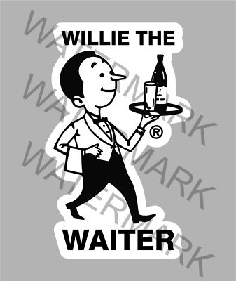 WILLIE THE WAITER WAIKATO BEER STICKER FOR ESKY TOOLBOX FRIDGE MANCAVE ...
