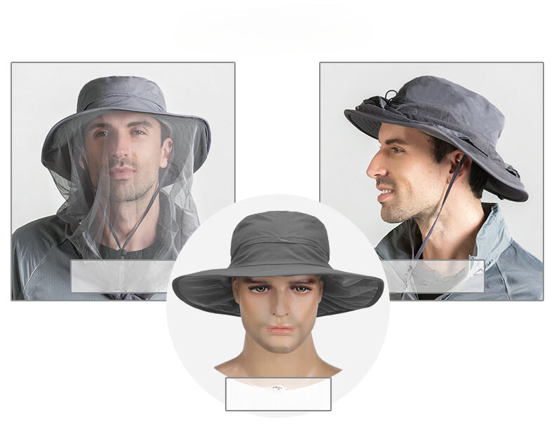 Men Mosquito Head Net Hat Bugs Netting Protection Boonie Bucket Sun Hat ...