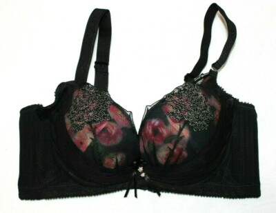 Black Net/Lace underwire push-up Bra- Jewel detail - Size 28A | eBay