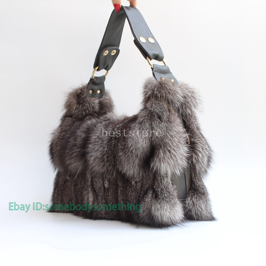 Elegant Fox fur Womens Handbag Real Fur Shoulder Bags Lady Purses ...