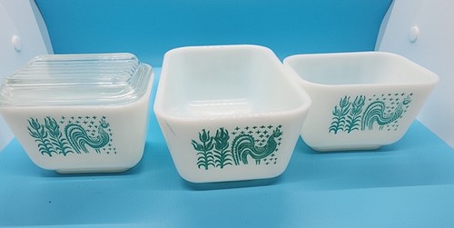 Pyrex Amish Butterprint Turquoise Refrigerator 3 Dish Set 1 lid. 501 ...