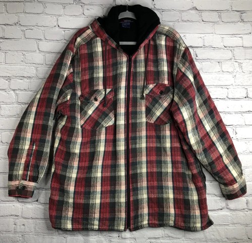 Vintage Five Brother Jacket Shacket Men 2X/XXL Red Flannel Plaid Hooded ...