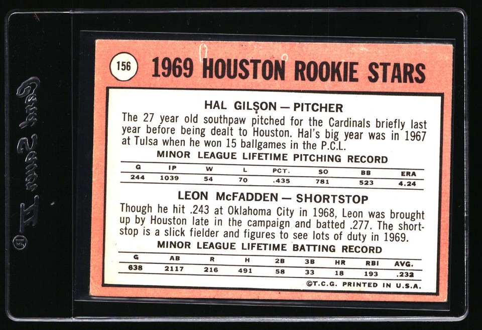 1969 Topps #156 Astros Rookies - Hal Gilson / Leon McFadden RC Rookie ...