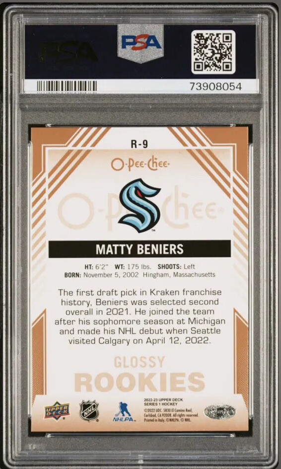 2022-23 Upper Deck O-Pee-Chee Matty Beniers Glossy Rookie Bronze R9 PSA ...