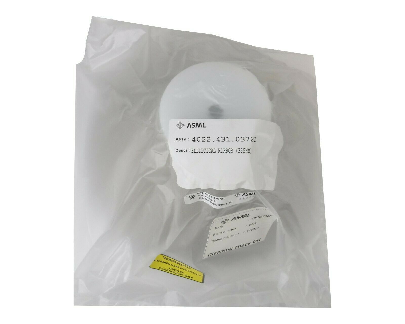 ASML STEPPER PAS2500 ELLIPTICAL MIRROR I-LINE 4022.431.03721 365NM ...