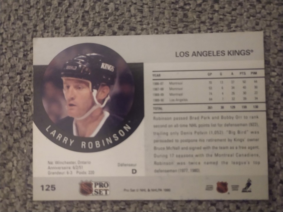 Larry Robinson Los Angeles Kings Pro Set 1990-91 Card Autographed #125 ...