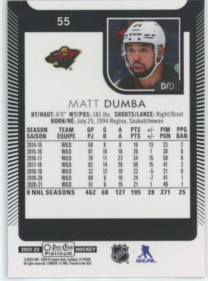 Matt Dumba 2021-22 O-Pee-Chee Platinum #55 Minnesota Wild Hockey | eBay