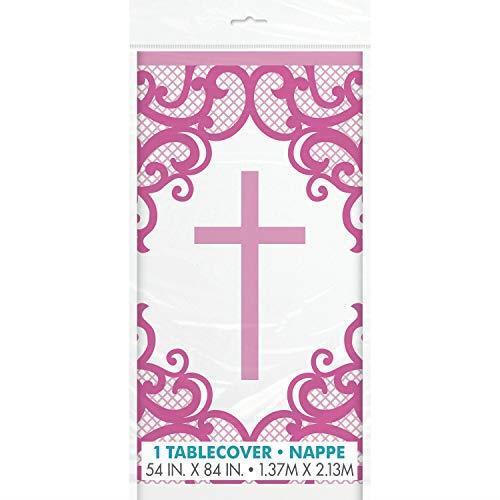 Confirmation Communion Plastic Table Cover Tablecloth Pink Cross Design ...