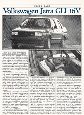 1987 VW Volkswagen Jetta GLI 16V Road Test - Original Car Print Article ...
