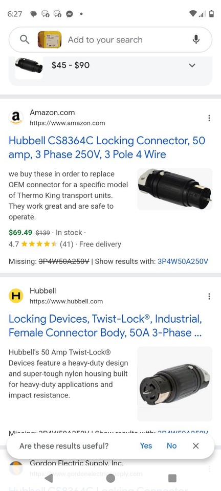 HUBBELL CS8364C 50A 4-Wire 3-Phase Delta 250 VAC Twist Lock Connector ...