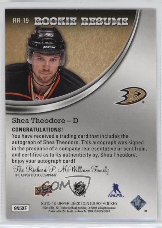 2015 Upper Deck Contours Rookie Resume Gold Rainbow Shea Theodore #RR ...