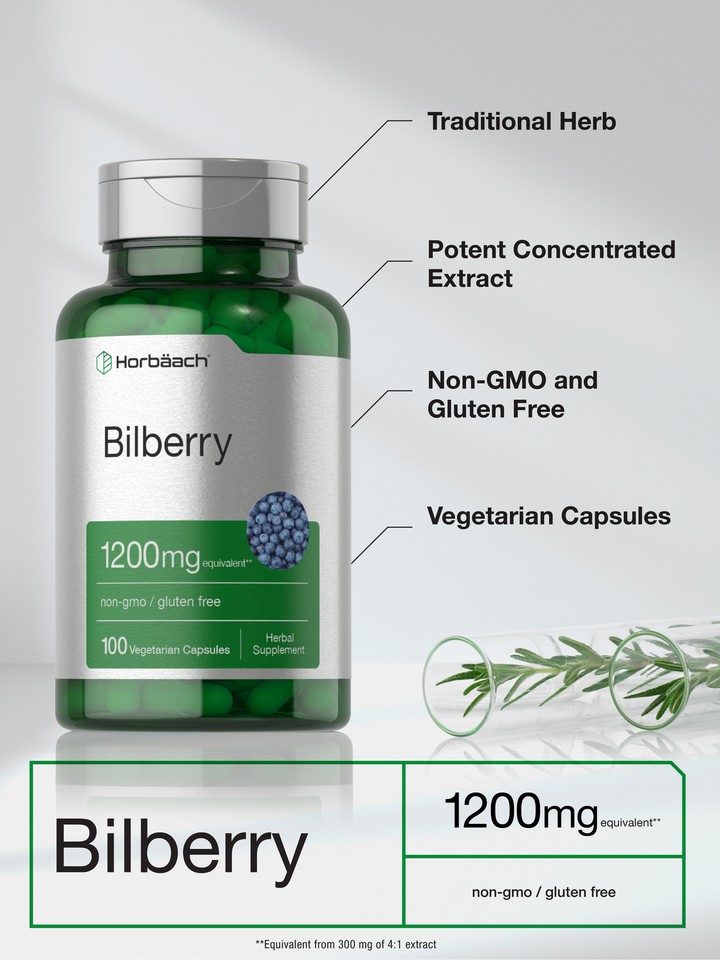 Bilberry Capsules | 1200mg | 100 Count | Vegetarian, Non-GMO | by ...