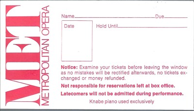 Vintage Theater Tickets Envelope, The Met / Metropolitan Opera, New ...