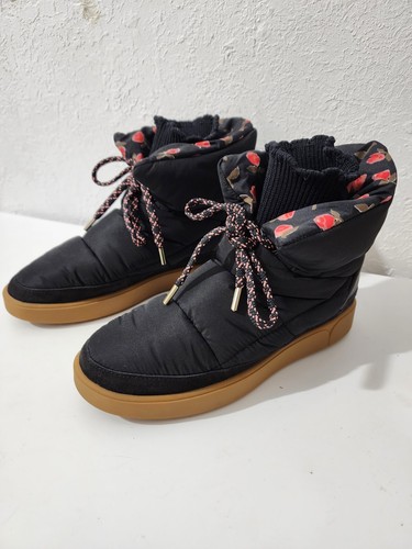 Kate Spade Cacoon Black Winter Boots Puffer Ankle Lace Up Booties Women ...