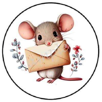 CUTE MOUSE WITH ENVELOPE MAIL ENVELOPE SEALS LABELS STICKERS PARTY ...