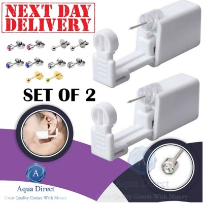 2Pcs Disposable EAR Nose Piercing Tool Gun Earring Ear Stud Gun Kit ...