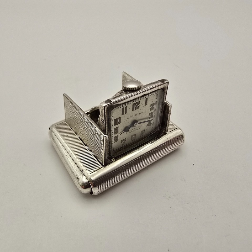 ALFRED DUNHILL TRAVEL DESK PURSE SILVER CLOCK VINTAGE SWISS MANUAL WIND ...