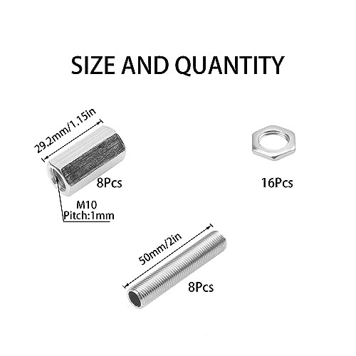 8 Sets M10 Lamp Pipe Repair Parts Kits, M10x30 Hexagon Coupling Nut ...