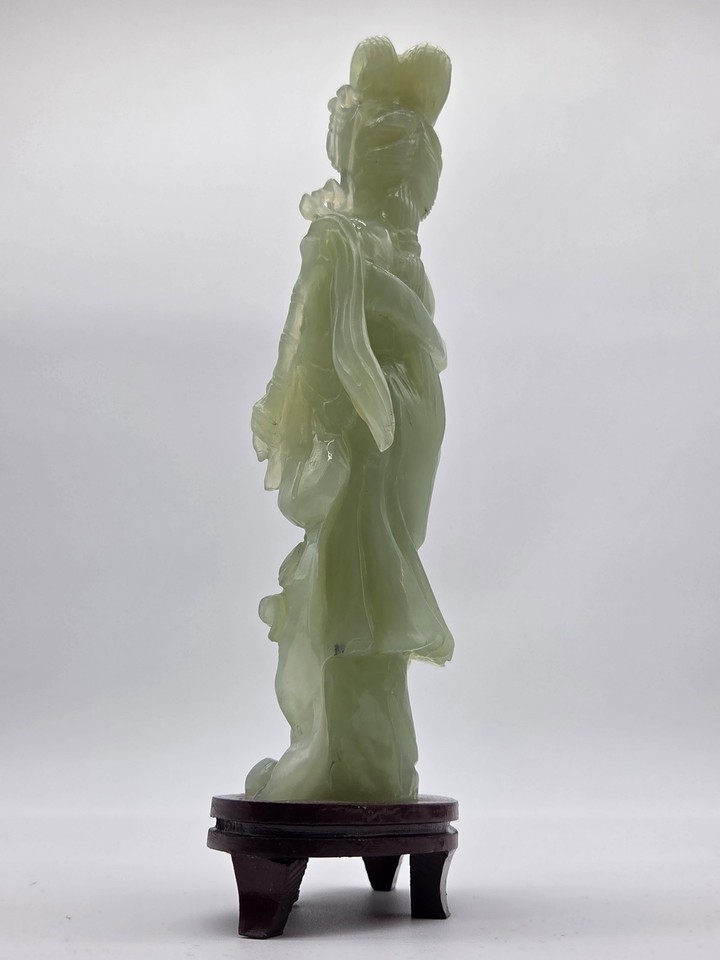 Chinese hand carved Jade Noble Lady figurine on wooded stand. | eBay