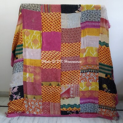 Twin Vintage Quilt Bed Runner Kantha Ralli Patchwork Bedspread Cotton ...