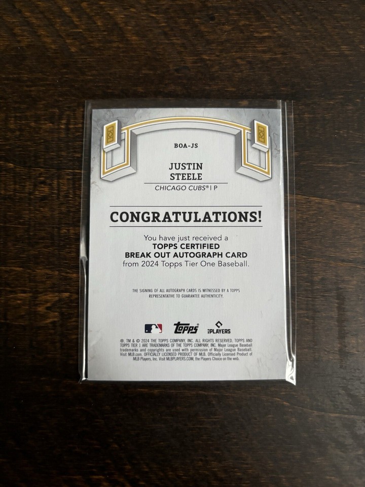 2024 Topps Tier One Justin Steele Break Out Green Foil Auto #’d /49 ...