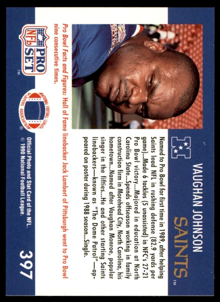 1990 Pro Set Vaughan Johnson New Orleans Saints #397 | eBay