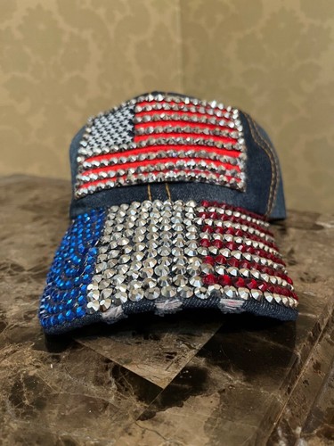 Womens Patriotic Flag Denim Distressed Ponytail Baseball Hat Cap with ...