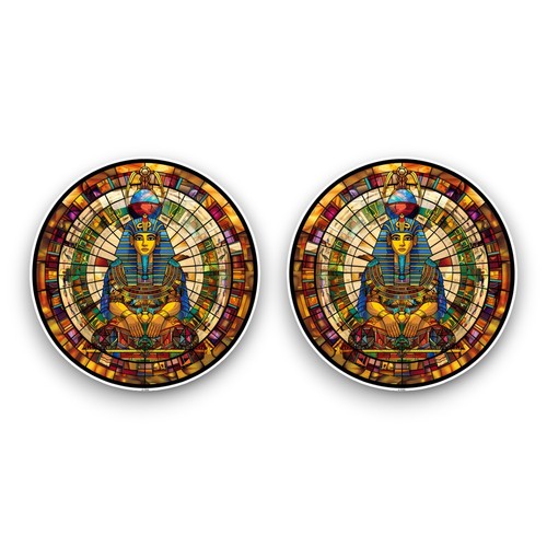 2x Small Egyptian Pharaoh Stained Glass Window Design Opaque Vinyl ...