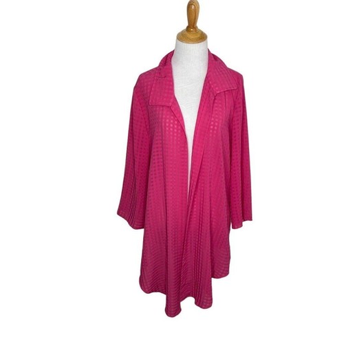 Slinky Brand Silky Pink 3/4 Sleeve Sheer Cardigan size Large womens | eBay