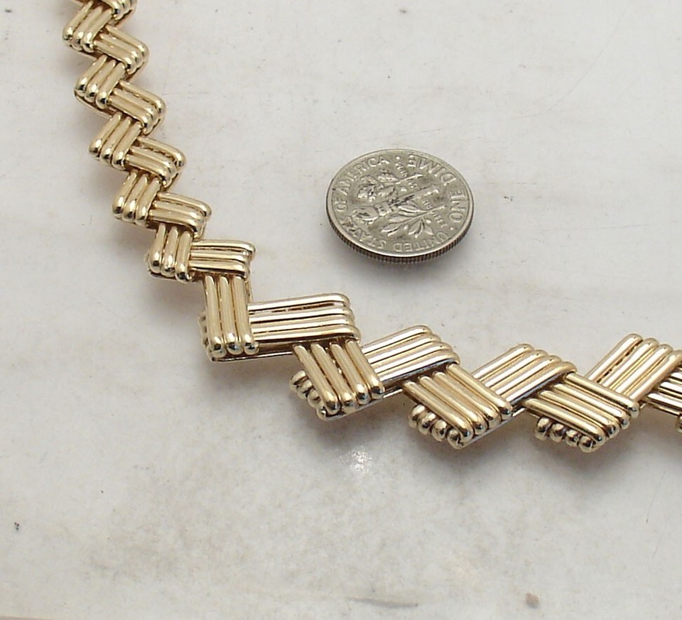 Graduated Four Row Chevron Style Link Chain Necklace Real 14K Yellow ...