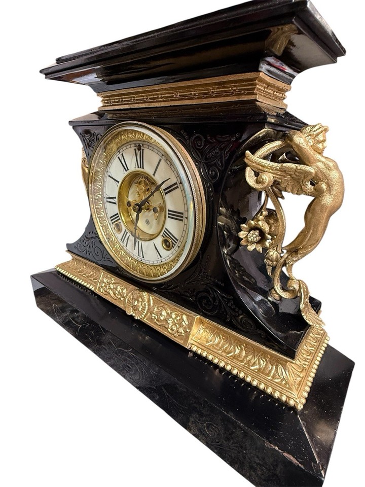 🔥1882 ANTIQUE CAST IRON ANSONIA ROSALIND,ANGEL,STRIKES, OILED & CLEANED ...