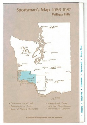 1986 SPORTSMAN'S MAP WILLAPA HILLS RAYMOND CATHLAMET NASELLE WASHINGTON ...