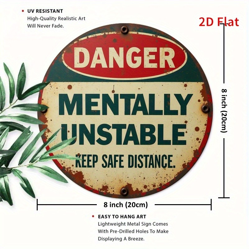Vintage Round Warning Danger Mentally Tin Metal Signs Home Décor 8x8 | eBay