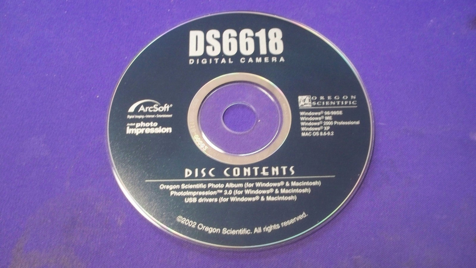 DS6618 Digital Camera Disc Windows 98/99SE/ME//2000/XP/MAC OS 8.6-9.2 ...