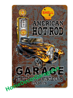American Hot Rod Shell Gas Cutout Shape Metal Sign, Vintage Style ...