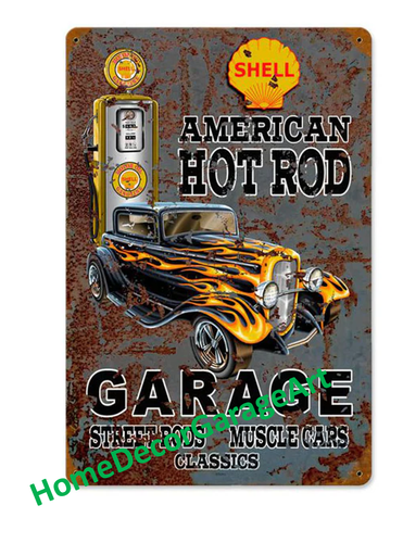 American Hot Rod Shell Gas Cutout Shape Metal Sign, Vintage Style ...