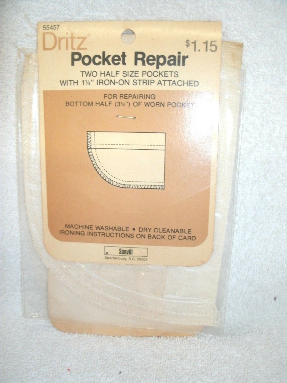 Dritz POCKET REPAIR--2 Half Pockets w iron On Strip-- 55457 New Old ...