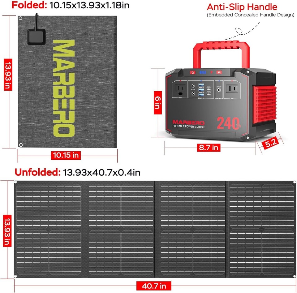 MARBERO Solar Generator 240Wh 300W Portable Power Station with Solar ...