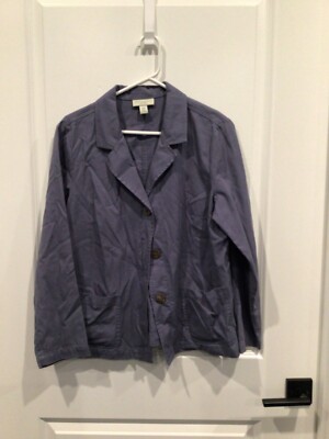 euc Appleseeds women medium petite blue blazer buttons pockets | eBay