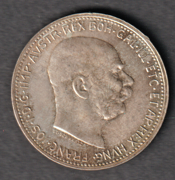 Austria 1 Corona 1915 .835 silver coin lightly circulated condition ...