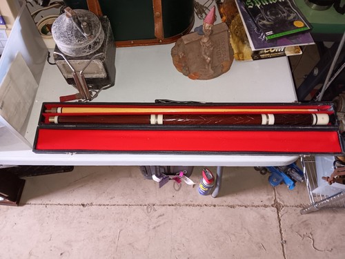 VINTAGE BILLIARDS POOL CUE STICK 4 PIECE CARVED WITH CASE | eBay