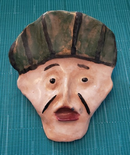 Vintage Hand Sculpted Painted Pottery Clay Face Mask Folk Art Signed | eBay