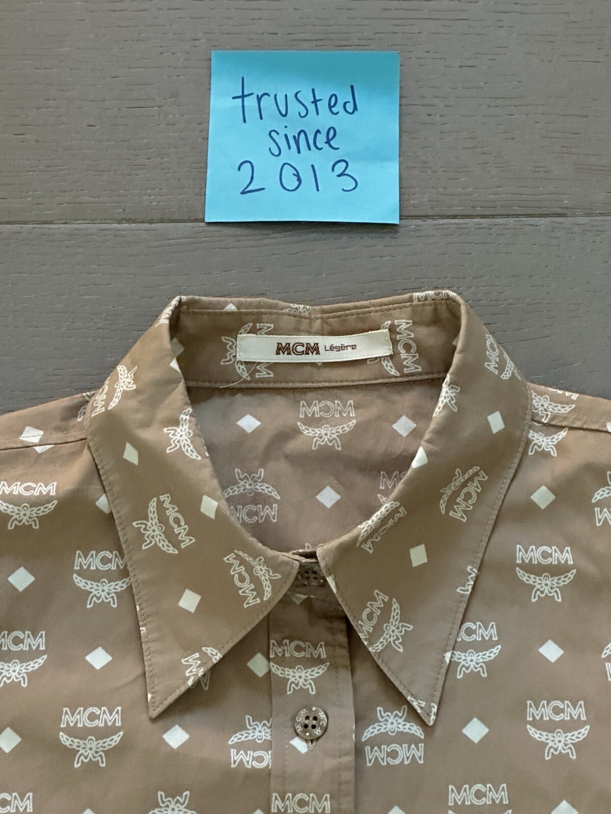 Vintage MCM Legere Brown Monogram Button Up Shirt Siz… - Gem