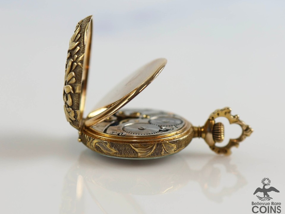 Vintage A. Stowell & Co. 14k Yellow Gold Floral Open Face Pocket Watch ...