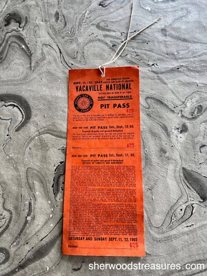 VACAVILLE UNCOMMON 1965 FULL PIT PERMIT ORIG PASS SCCA PIT CREW ROAD ...