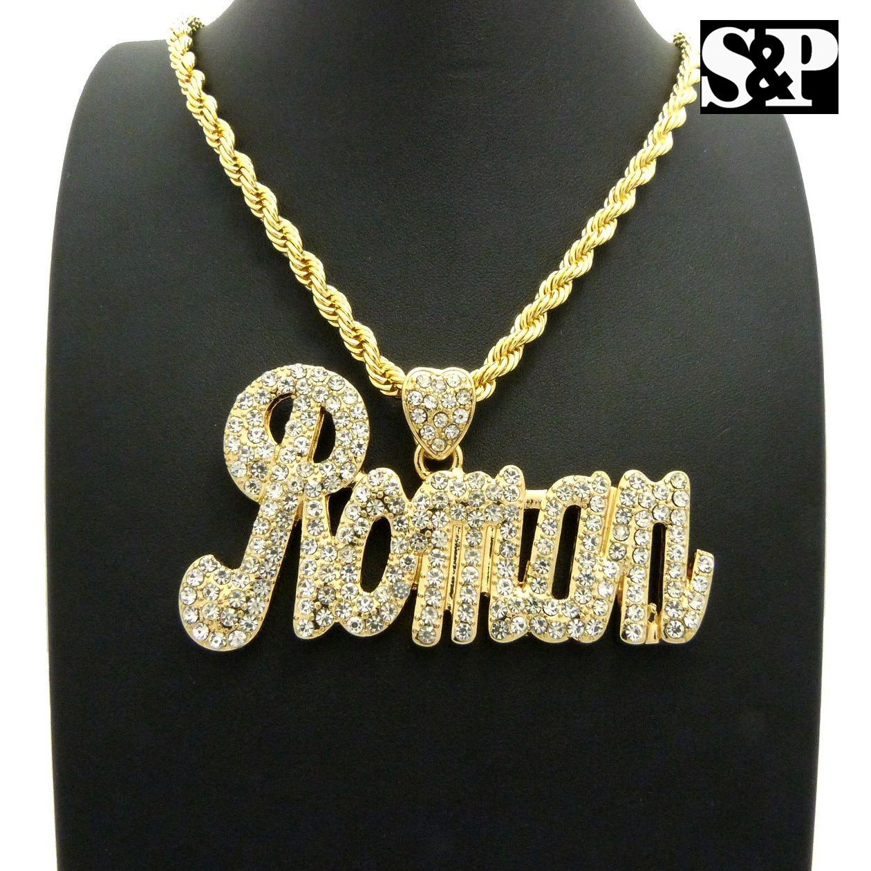 ICED GOLD PLATED CZ ROMAN BLING PENDANT & 5mm 20" ROPE CHAIN HIP HOP ...