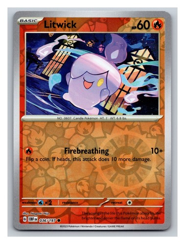 Pokemon TCG Litwick S&V Obsidian Flames 036/197 Reverse Holo Common ...